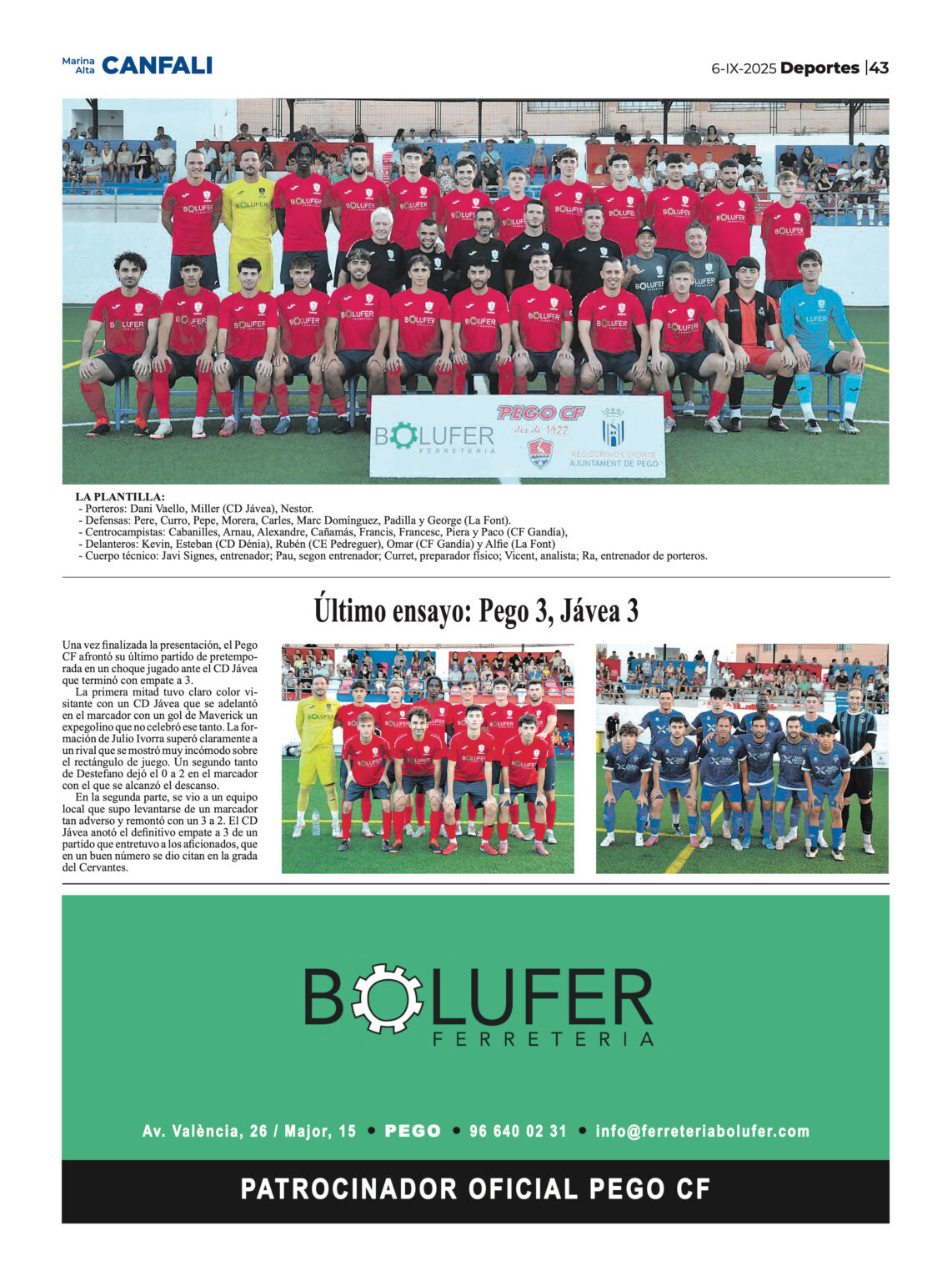 El Pego CF 25/26: trabajo y esfuerzo para no sufrir - Canfali
